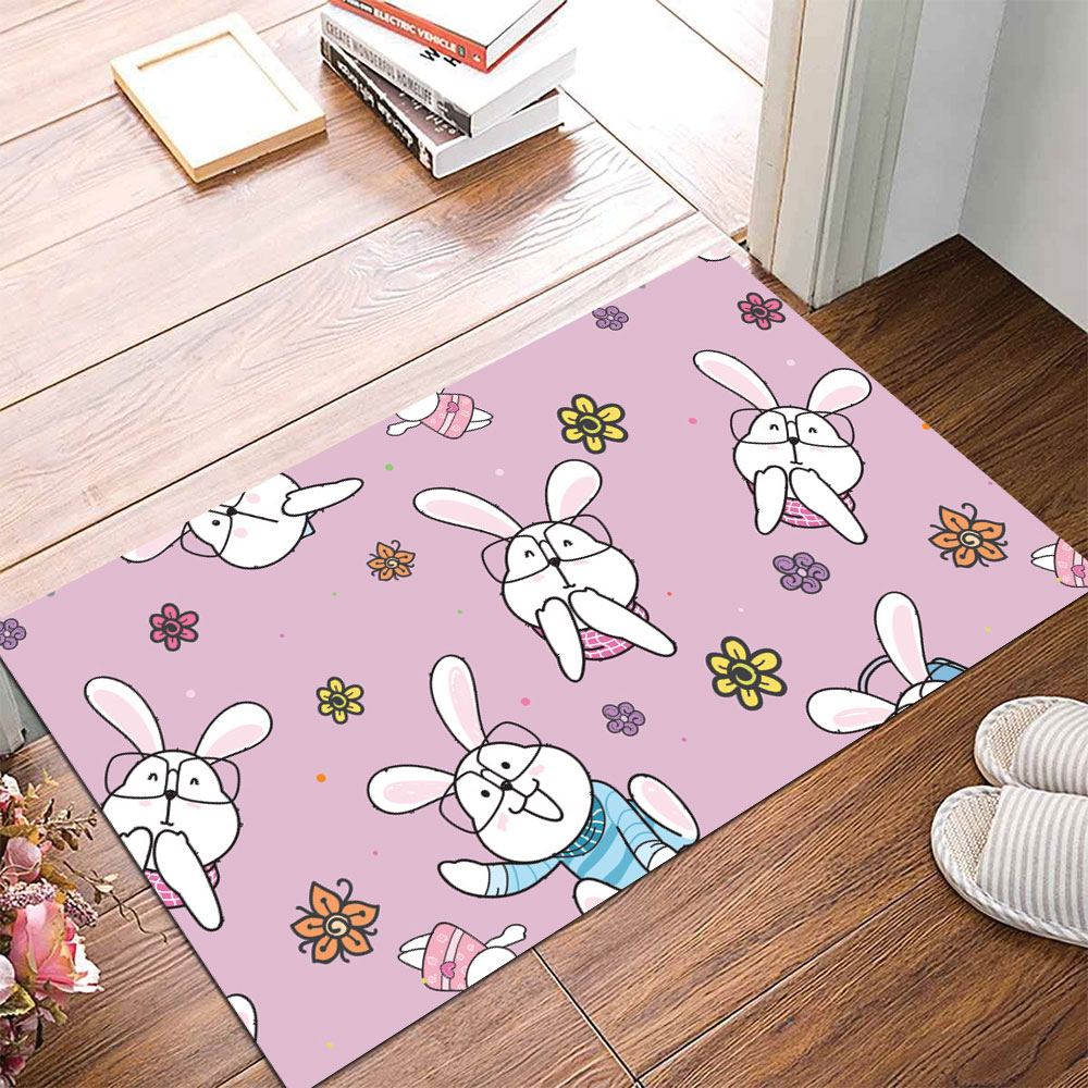 Covor Intrare Impermeabil Pres PVC Art Factory Iepurasi pe fundal roz ...
