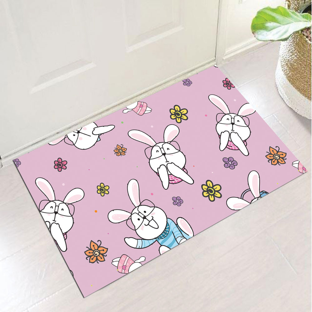 Covor Intrare Impermeabil Pres PVC Art Factory Iepurasi pe fundal roz ...