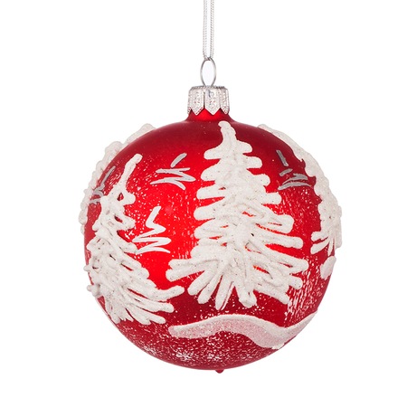 Glob rosu cu decor brazi, RM03502S, Sticla, 8cm - eMAG.ro