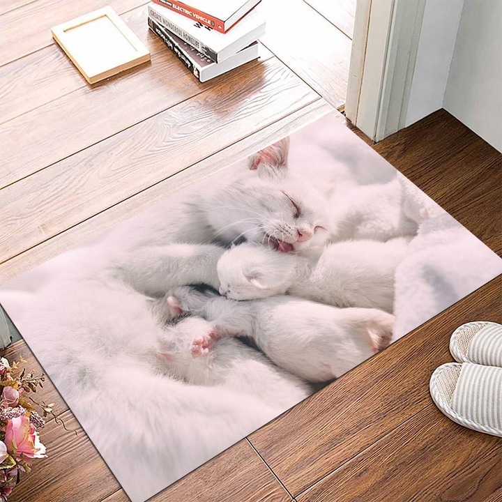 Covor Intrare Impermeabil Pres PVC Art Factory Pui de pisica cu mama ...