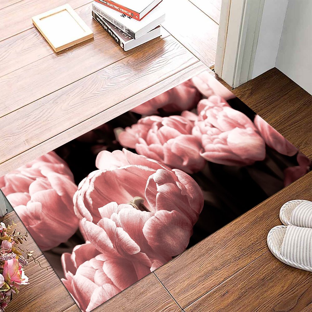 Covor Intrare Impermeabil Pres PVC Art Factory Bujori rozalii, 50 x 70 ...