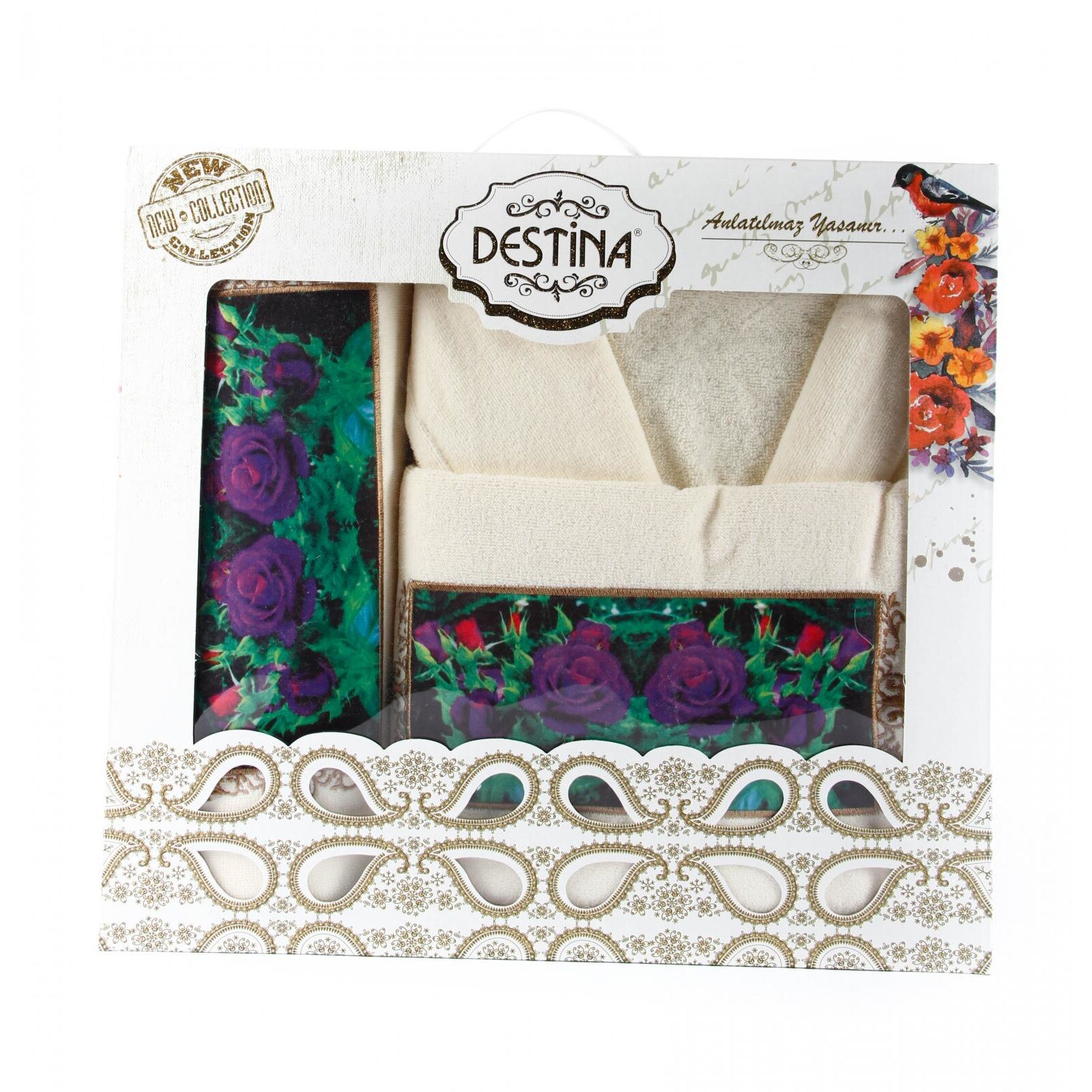 Set de baie 3 piese, brodate din catifea, model floral - eMAG.ro