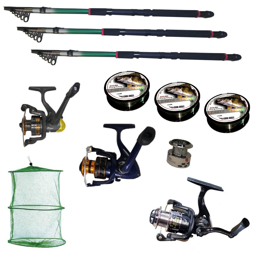 Set pescuit sportiv de 3 lansete eastshark 3,6m, 3 mulinete, 3 gute si ...