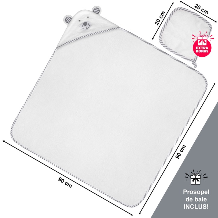 Prosop de Baie cu Gluga pentru Bebelusi, FizioTab®, Bambus Super ...
