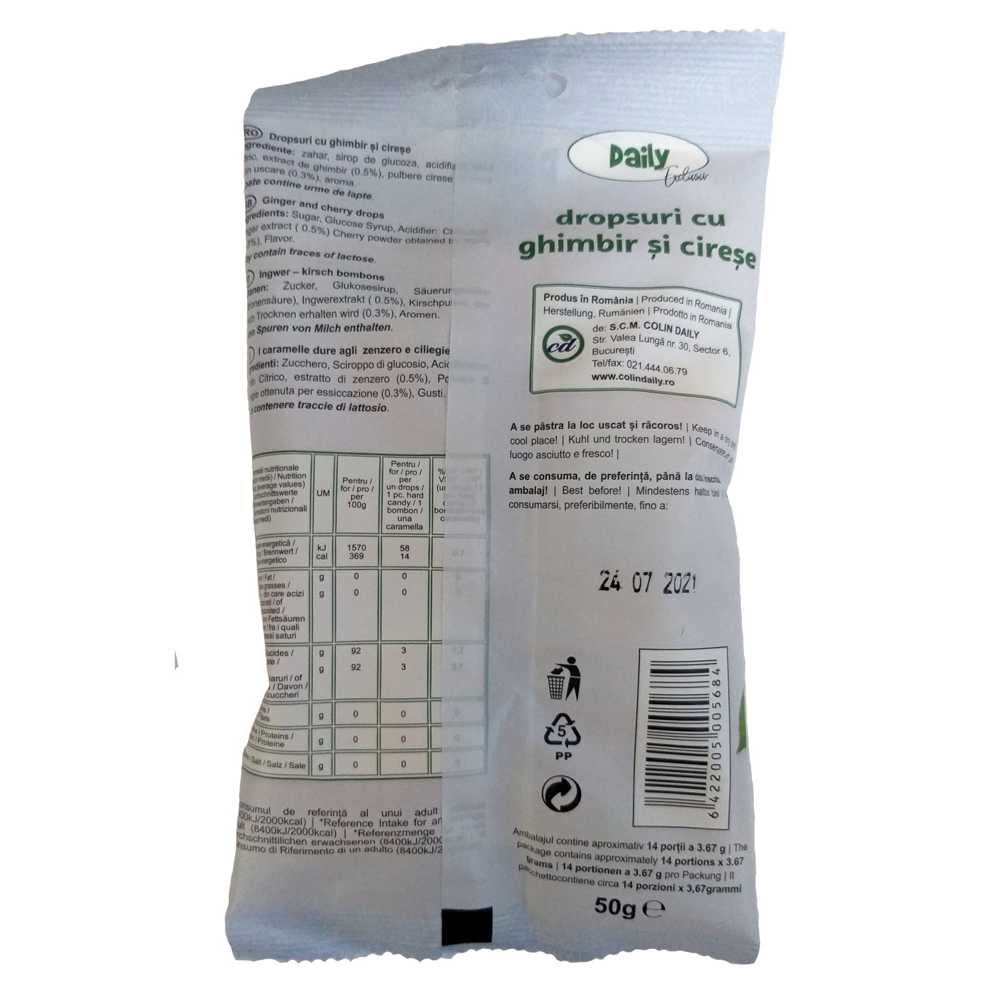 Dropsuri cu ghimbir si cirese, Daily, 50g - eMAG.ro