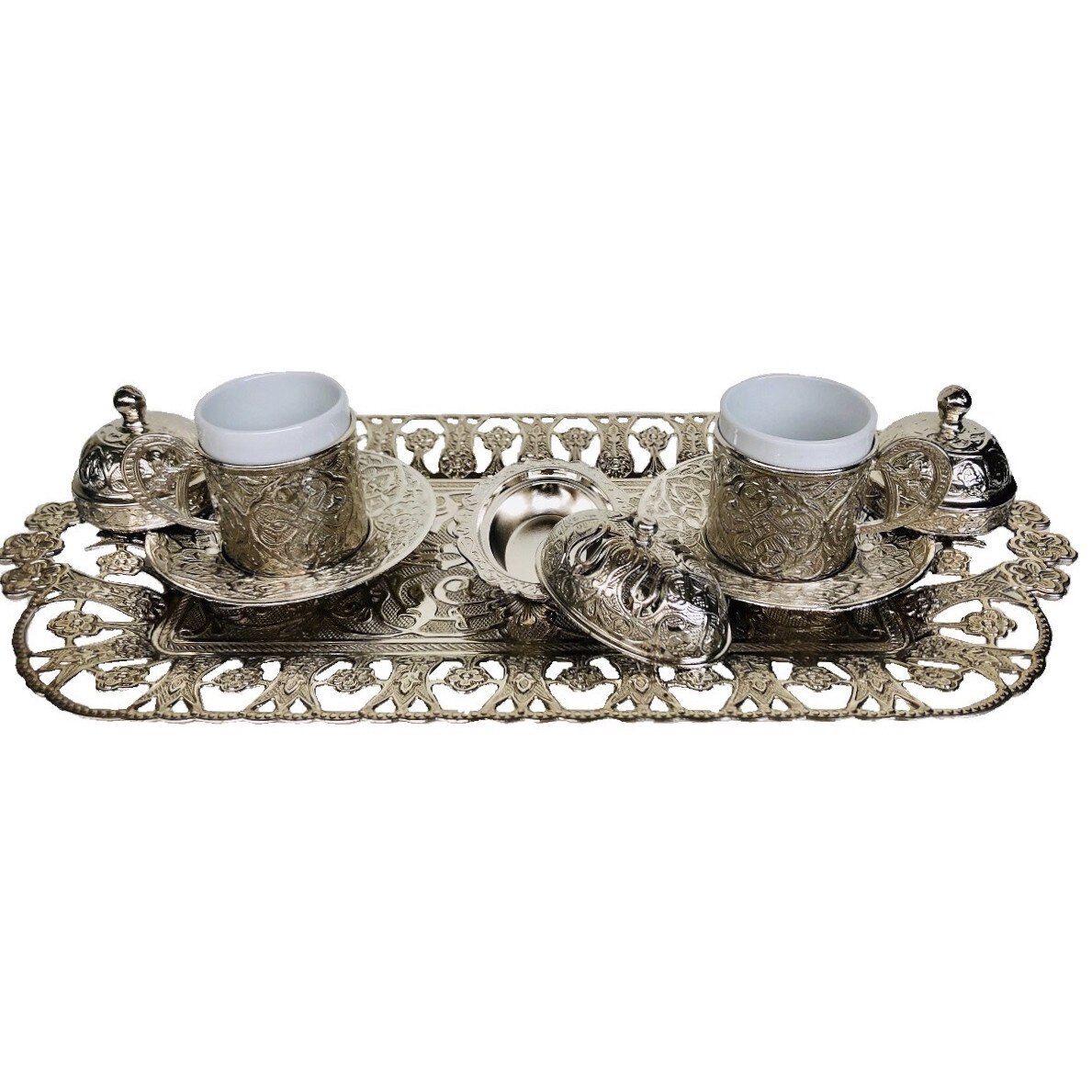 Set cafea/ceai stil turcesc, ERASLAN Copper, 11 piese, Argintiu - eMAG.ro