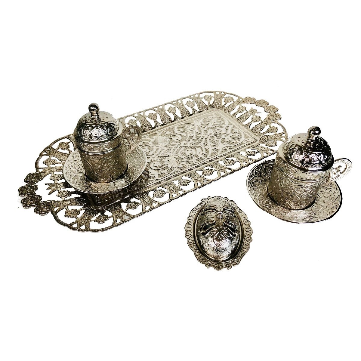 Set cafea/ceai stil turcesc, ERASLAN Copper, 11 piese, Argintiu - eMAG.ro