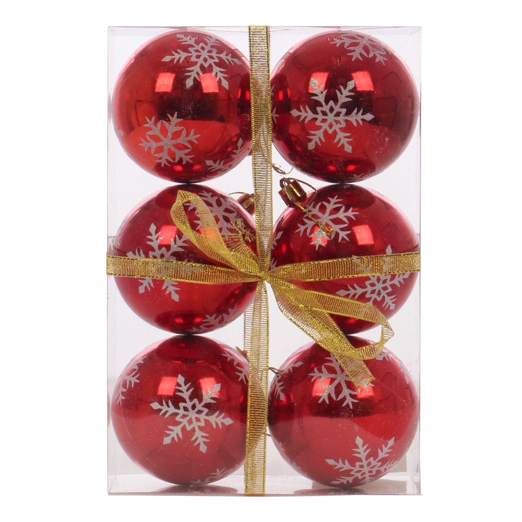 Комплект от 6 коледни топки със снежинка червено/бели 8 см - eMAG.bg