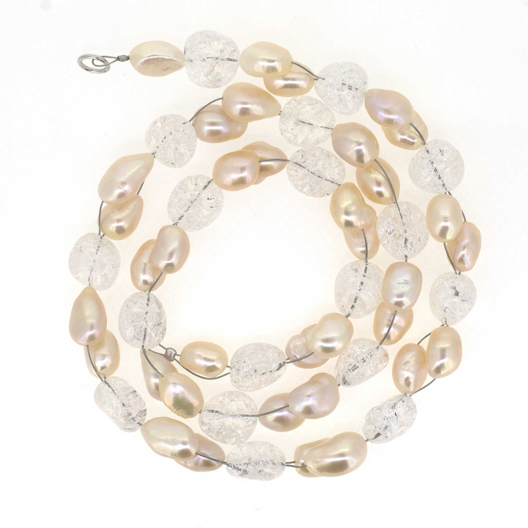 Colier din perle de apa dulce somon, cristal gheata argint - eMAG.ro