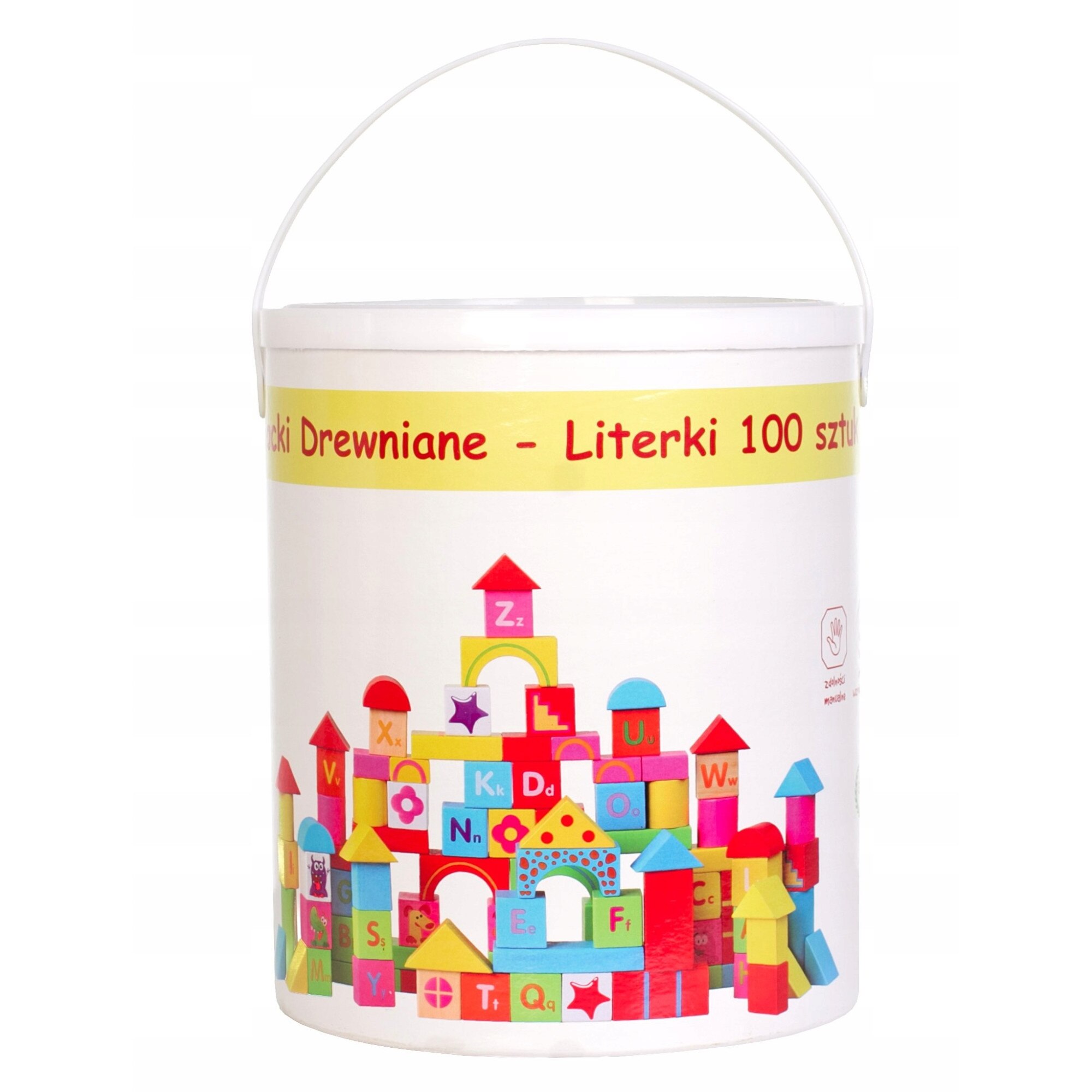 Set Constructie Cuburi din Lemn Natural 100 Piese "Galeata cu Forme ...