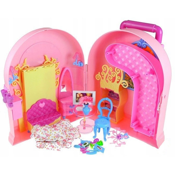 Casuta de papusi mobila si compacta, 2 in 1, tip Troller, cu dormitor ...