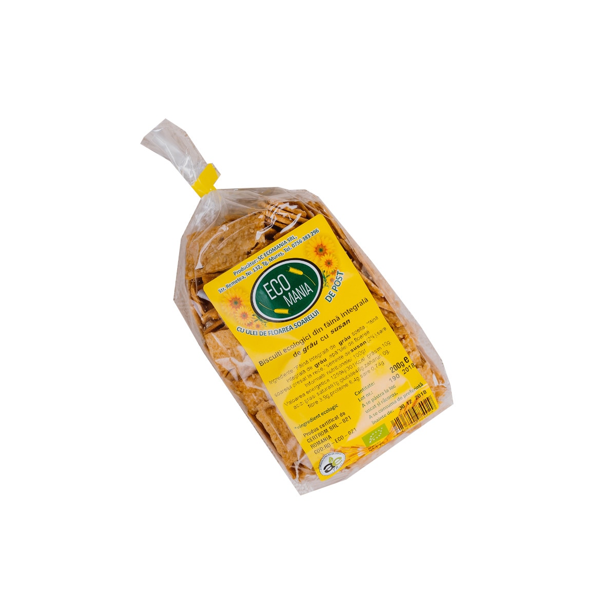 Biscuiti ecologici din faina integrala de grau cu susan Ecomania 200g ...