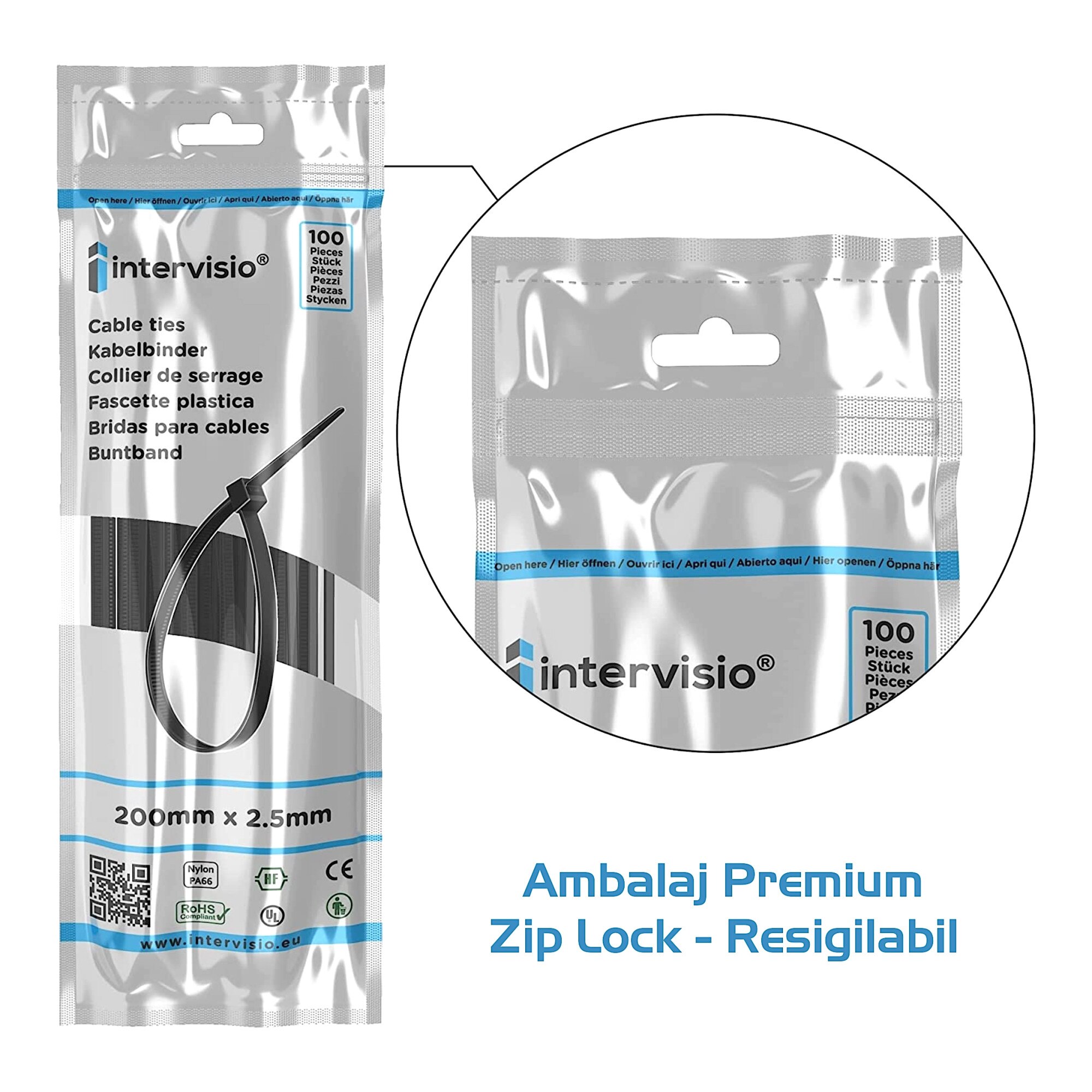 Set de 100 buc Soricei - Coliere de Plastic, Fasete, Bride 200 mm x 2,5 ...