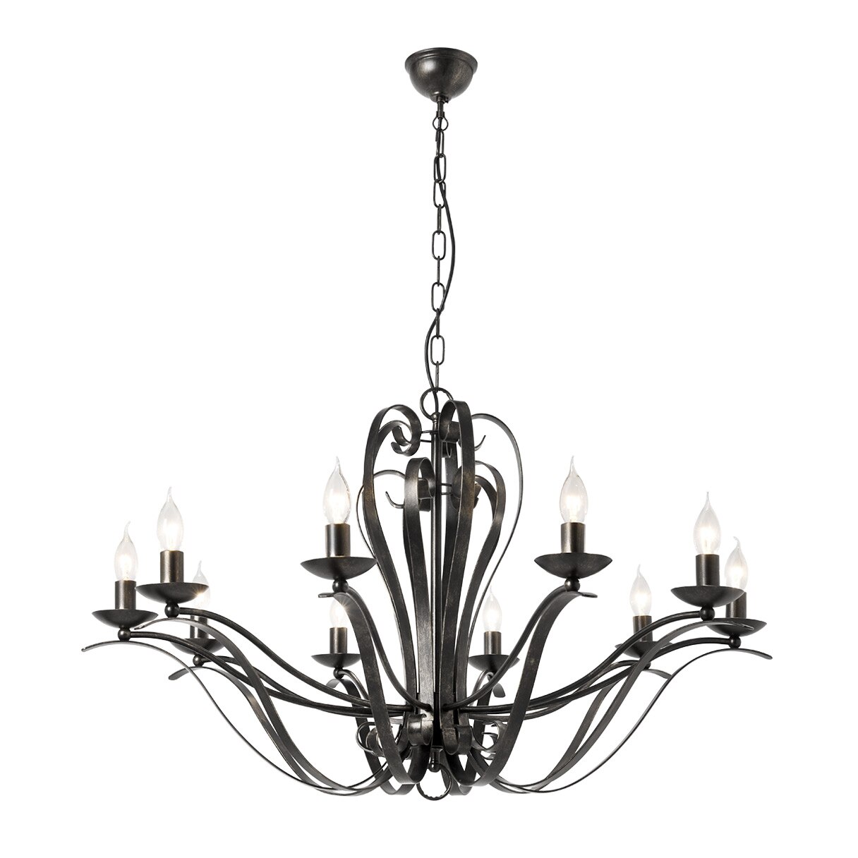 Candelabru Fenice cu 10 becuri, structura metal, finisaj negru cu ...