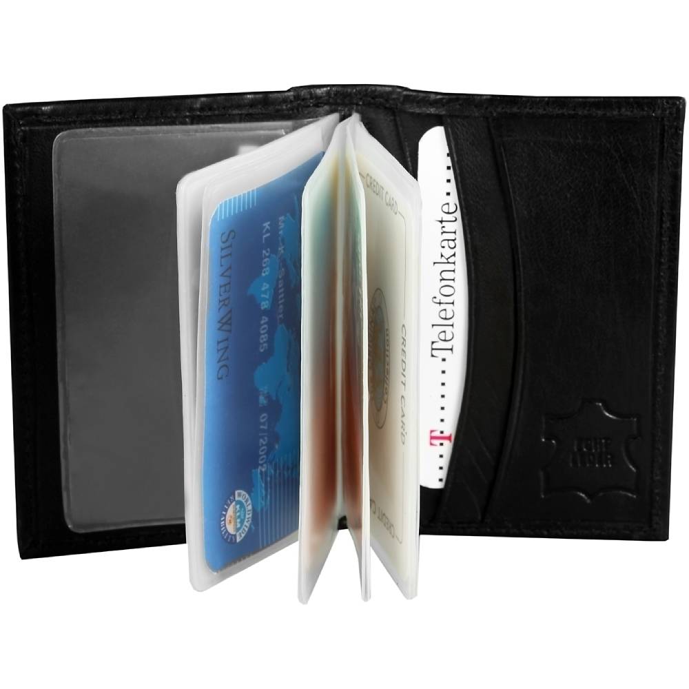 Port card, piele naturala, negru, 7.5 x 11 cm, B701N - eMAG.ro