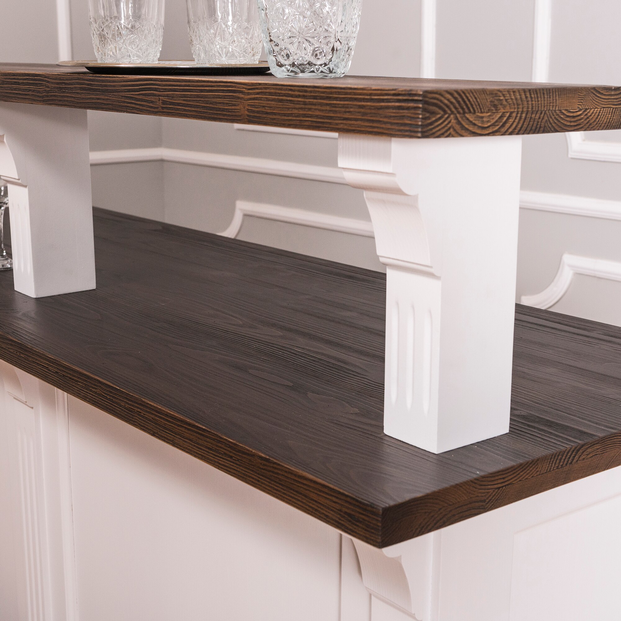 Bar Szel - Mob, culoare alb / cires inchis, 100% lemn masiv, 180x68x120 ...