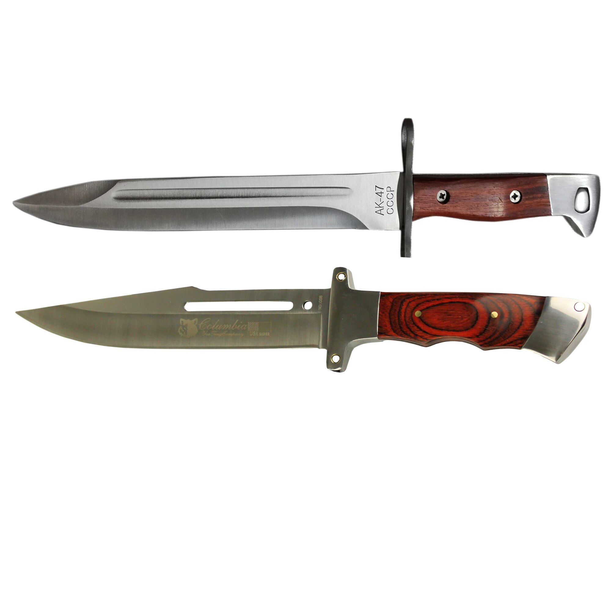 Set 2 cutite-Cutit tip baioneta, 34 cm, teaca inclusa din piele ...