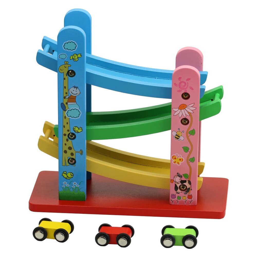 Pista de curse SpeedCar cu 3 masinute colorate, lemn - eMAG.ro