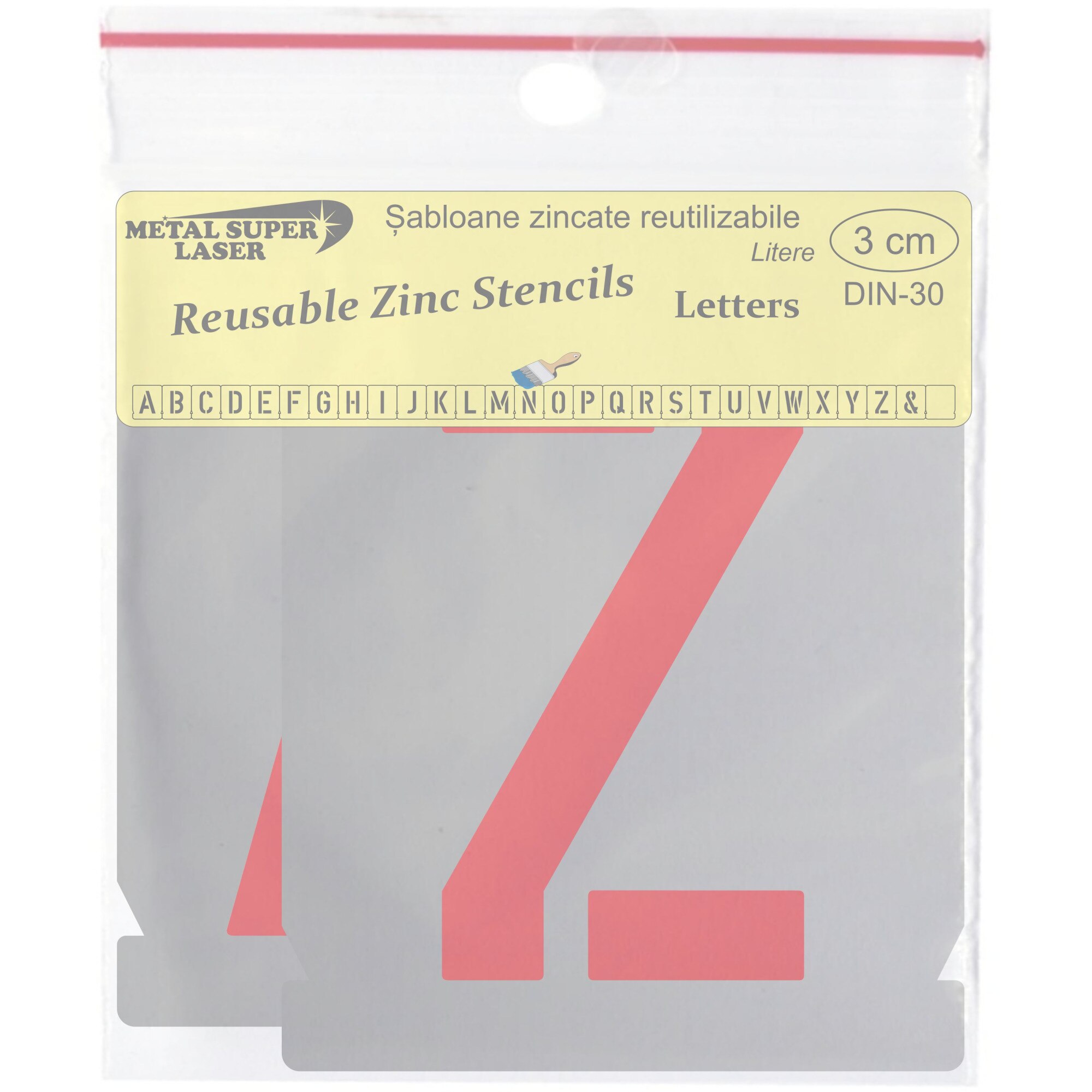 Set sabloane vopsire din metal zincat - font DIN 30mm - litere - 28 ...