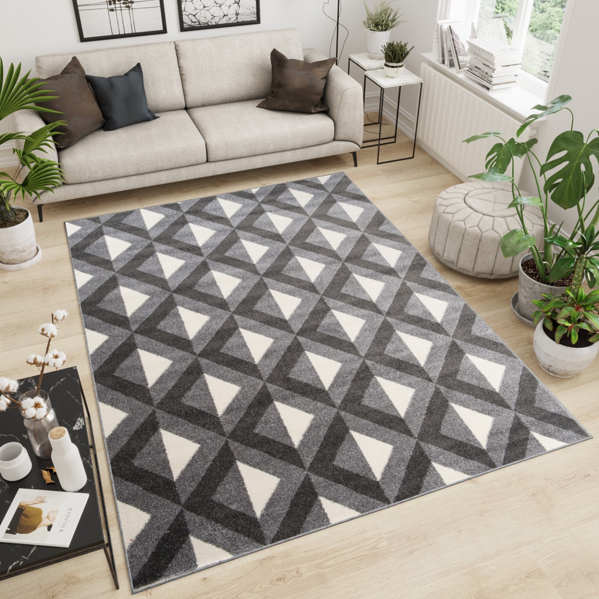 Covor Maroko Modern Short Pile Chemex T416A MAR gri 120x170 - eMAG.ro