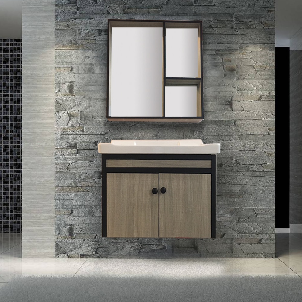 Конзолен шкаф за баня, Гала, PVC, сиво дърво - eMAG.bg