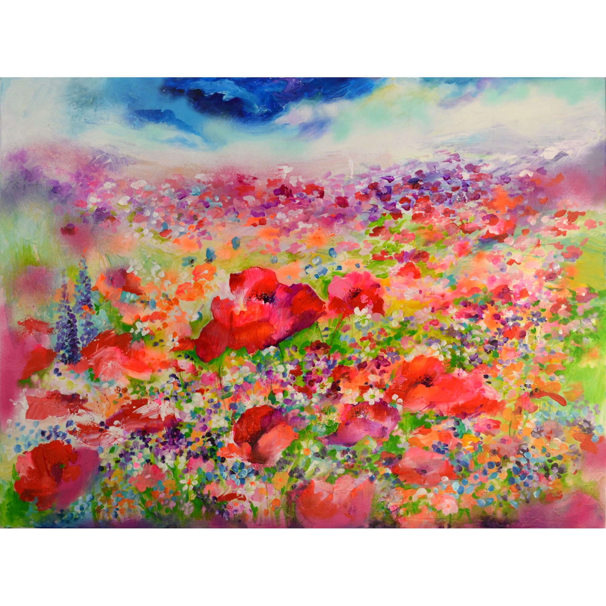Tablou pictat manual, pictura unicat, cu flori de camp, maci rosii ...
