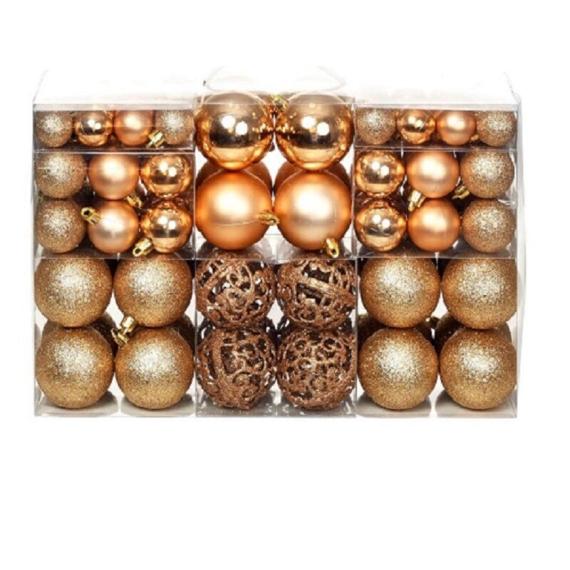 Комплект от 100 златни коледни топки с различни размери и форми - eMAG.bg