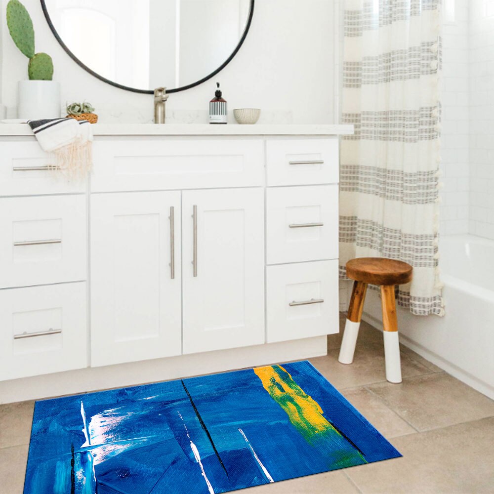 Covor Baie Impermeabil PVC Pata Galbena Pe Fundal Albastru Art Factory ...