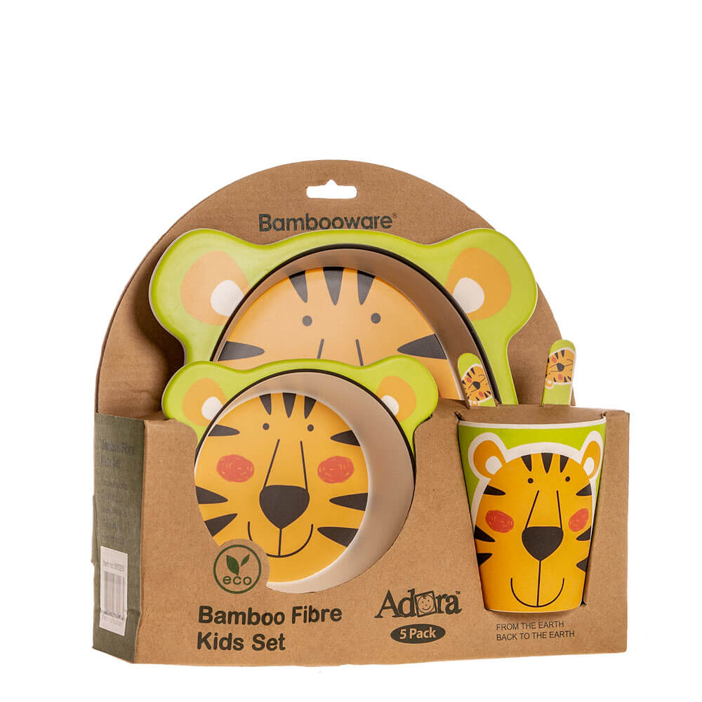 Set mic dejun din bambus, 5 piese, model tigru, Adora - eMAG.ro