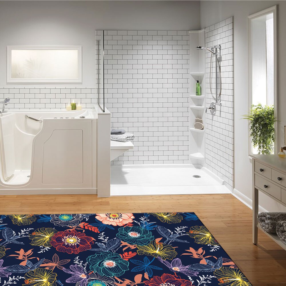 Covor Baie Impermeabil PVC Contur flori diferite culori Art Factory ...