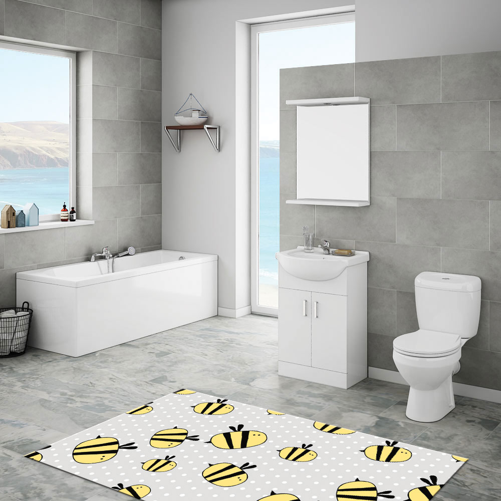 Covor Baie Impermeabil PVC Albinute pe fundal buline Art Factory, 70 x ...