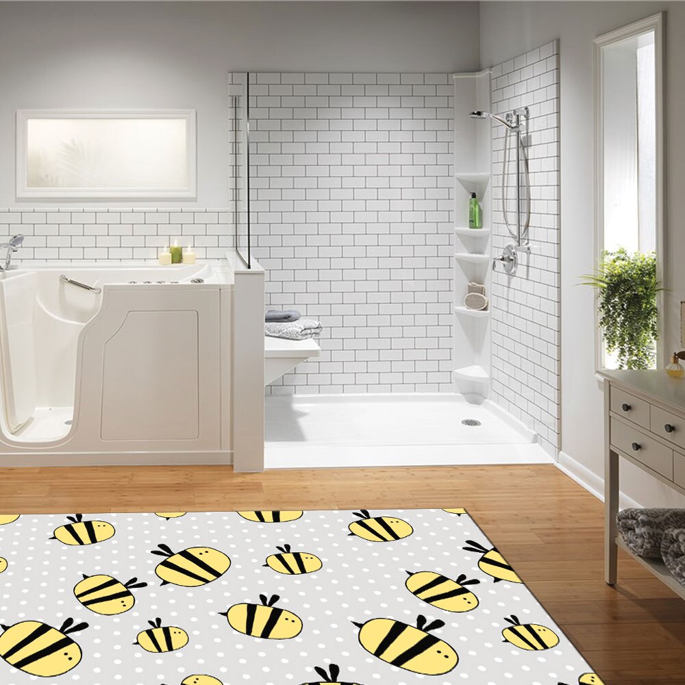 Covor Baie Impermeabil PVC Albinute pe fundal buline Art Factory, 70 x ...