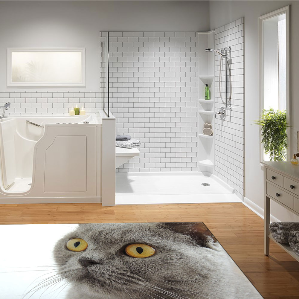 Covor Baie Impermeabil PVC Ochi galbeni, blana gri Art Factory, 50 x 70 ...