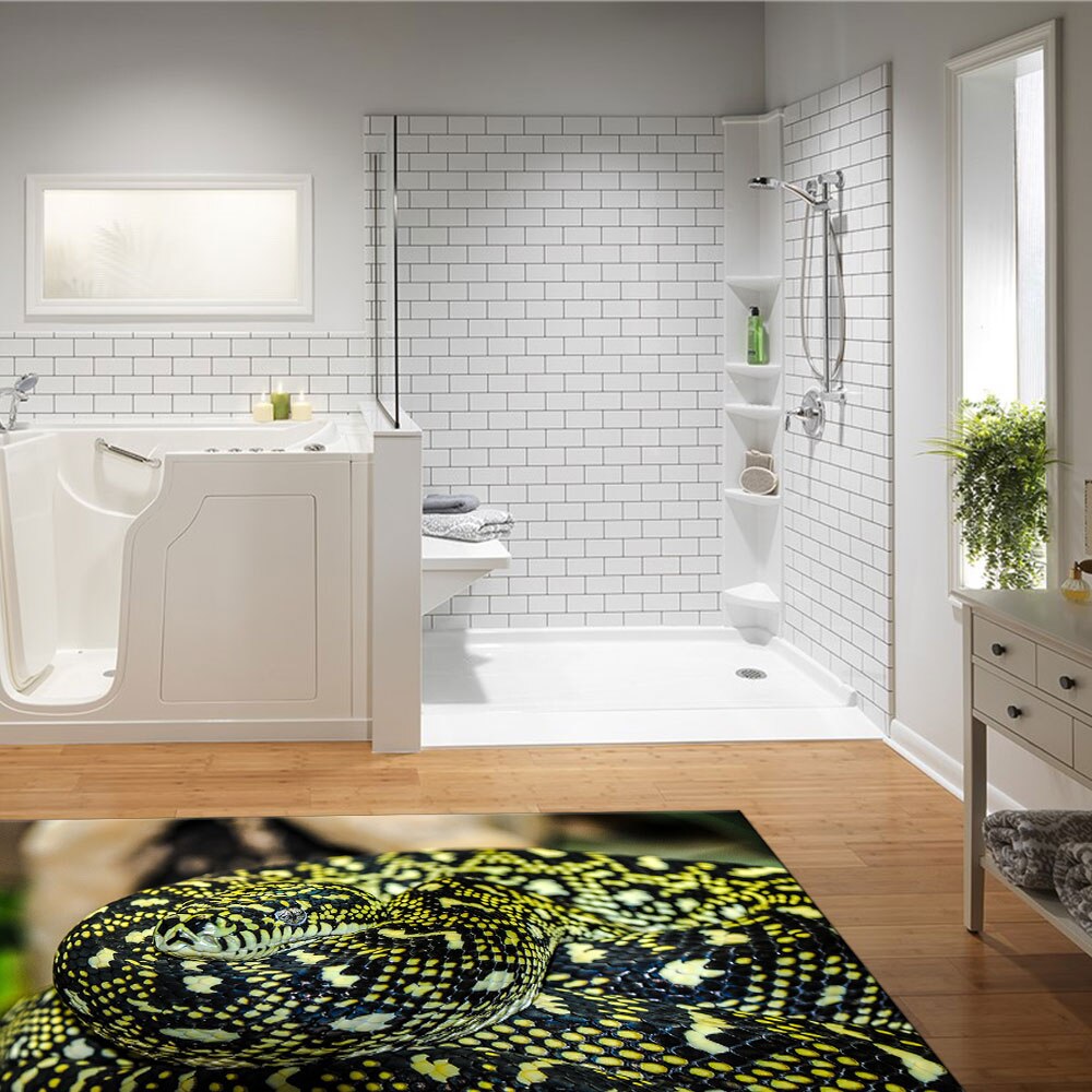 Covor Baie Impermeabil PVC Sarpe verde neon cu negru Art Factory, 70 x ...