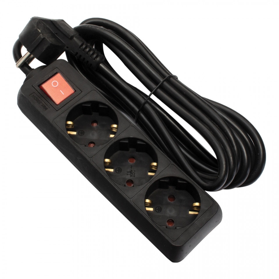 Prelungitor 3 prize 1.5 metri, cablu 3x1.5, max 16A, cu intrerupator ...