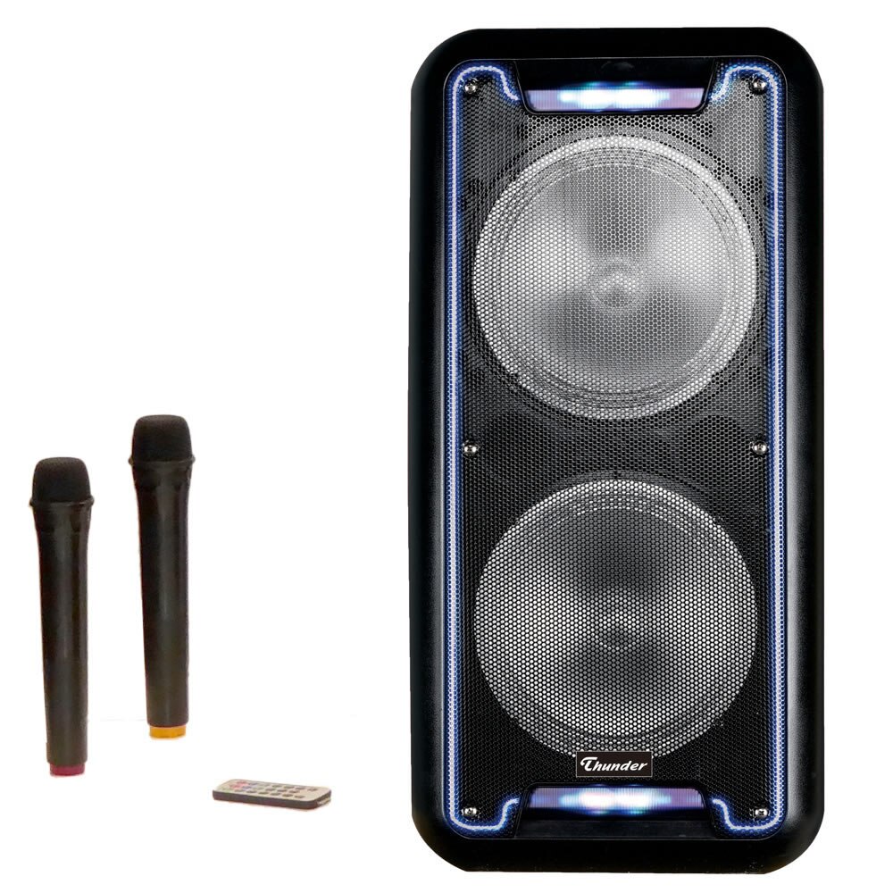 Boxa Karaoke, Thunde,r 2x8 inchi, Cu 2 microfoane fara fir, Bluetooth ...