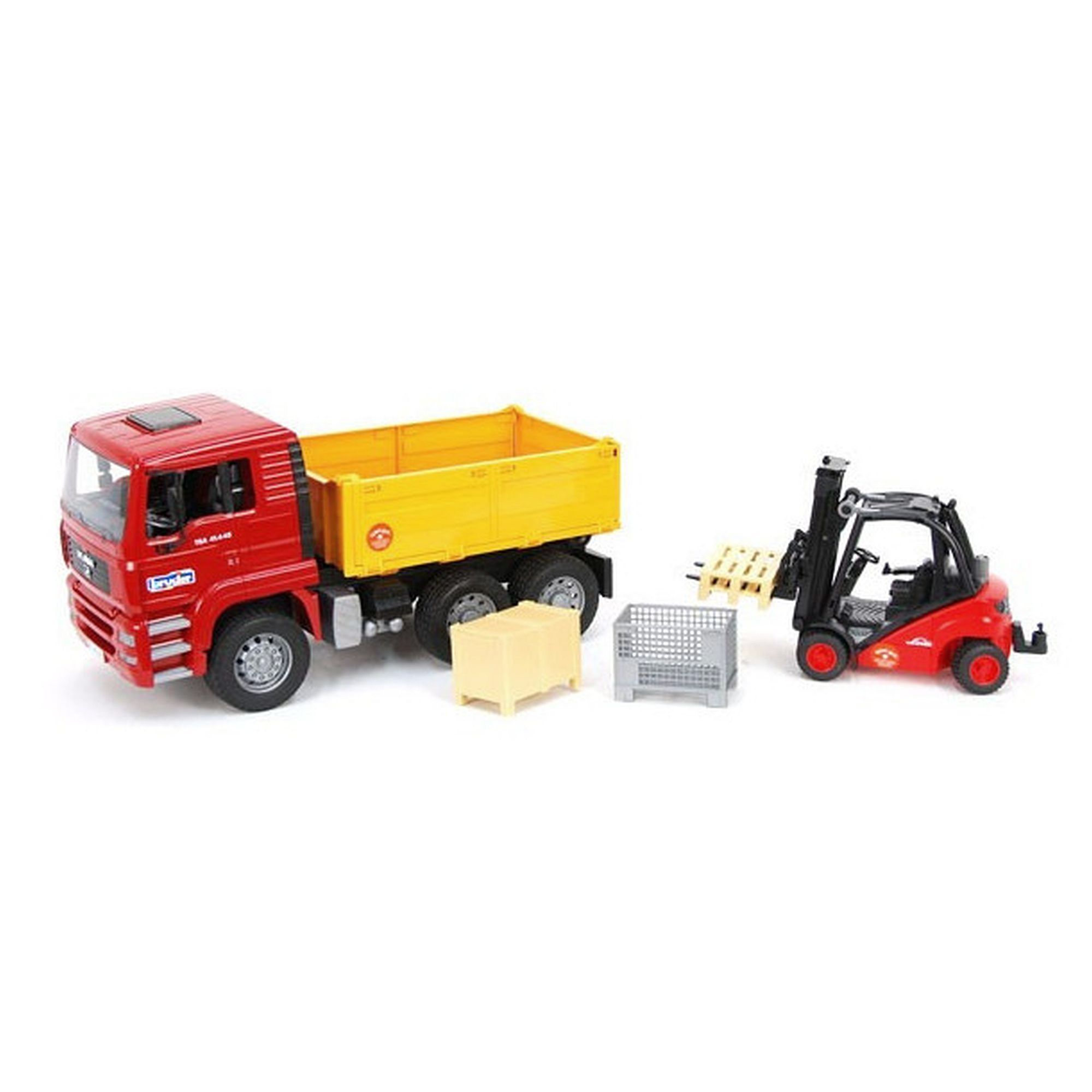 Basculanta MAN TGA si motostivuitor Linde H30D Bruder 01795 - eMAG.ro