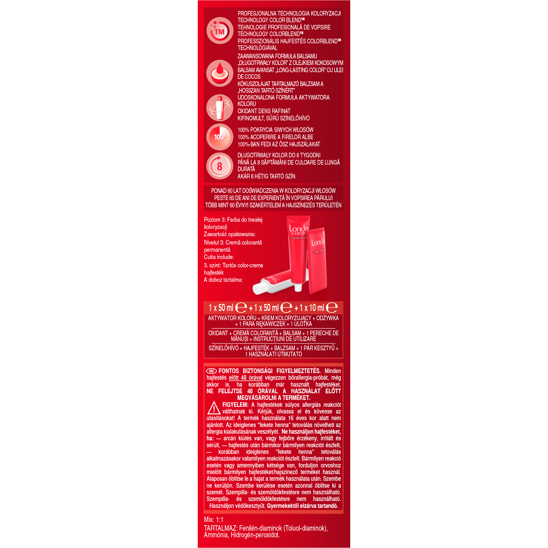 Vopsea de par permanenta Londa 6/45 Rosu granat, 110ml - eMAG.ro