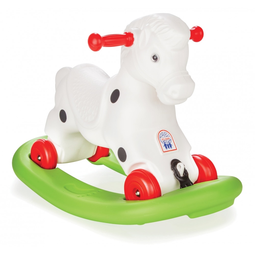 Balansoar cu roti Rocking Horse Alb/Verde/Rosu - eMAG.ro