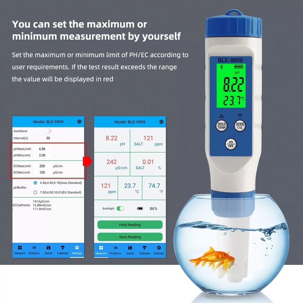 Aparat digital 5 in 1, BLE-9909 de masurat PH / TDS / EC / temperatura ...