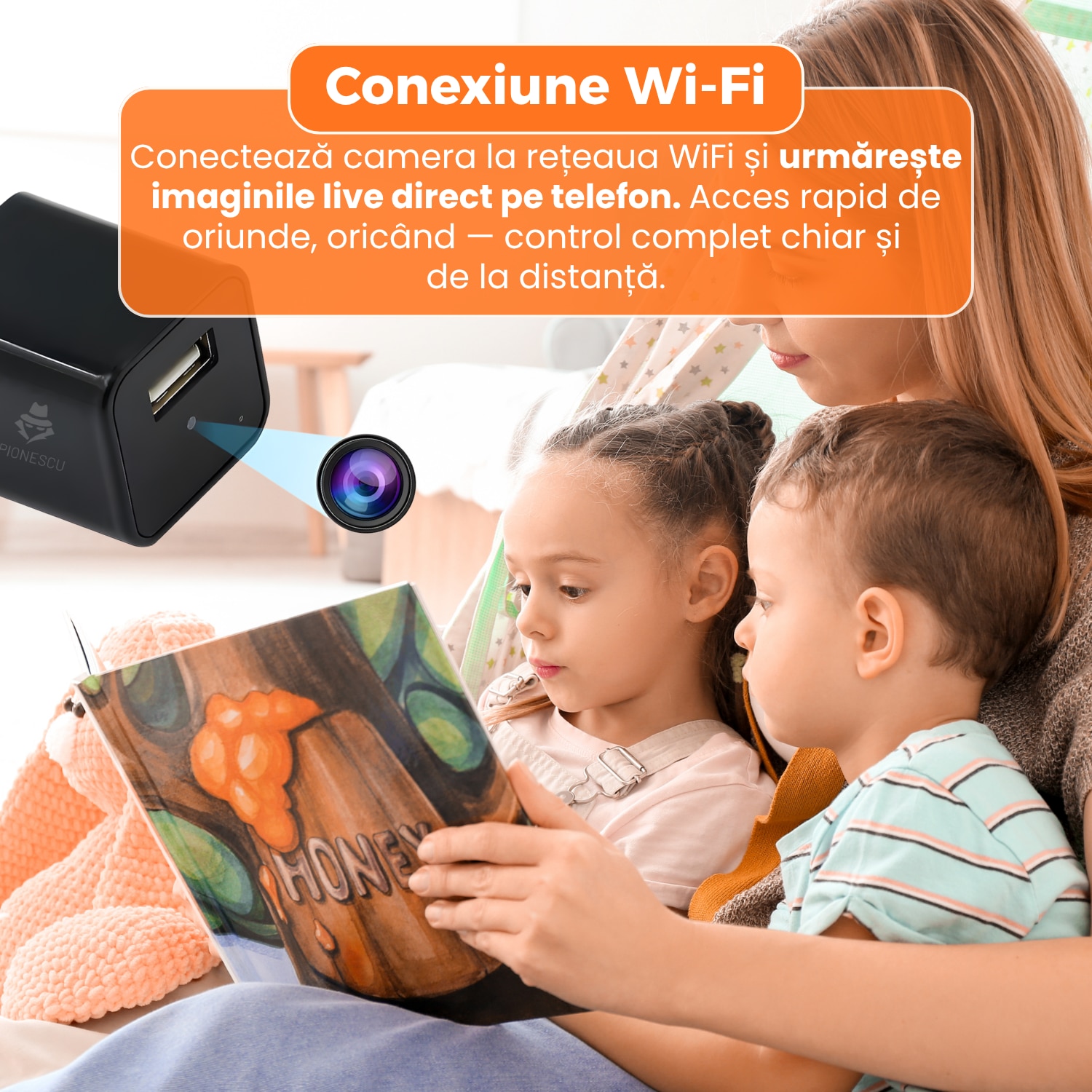 Incarcator USB cu camera ascunsa, Spionescu, Full HD 1080P, detectare ...