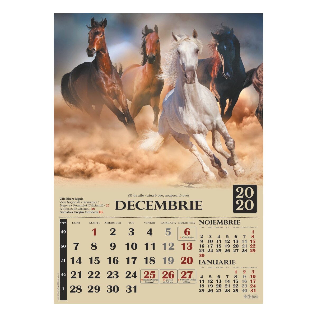 Set 200 Calendare de perete 2020 CAI 1, Athos, format A3, 13 file - eMAG.ro