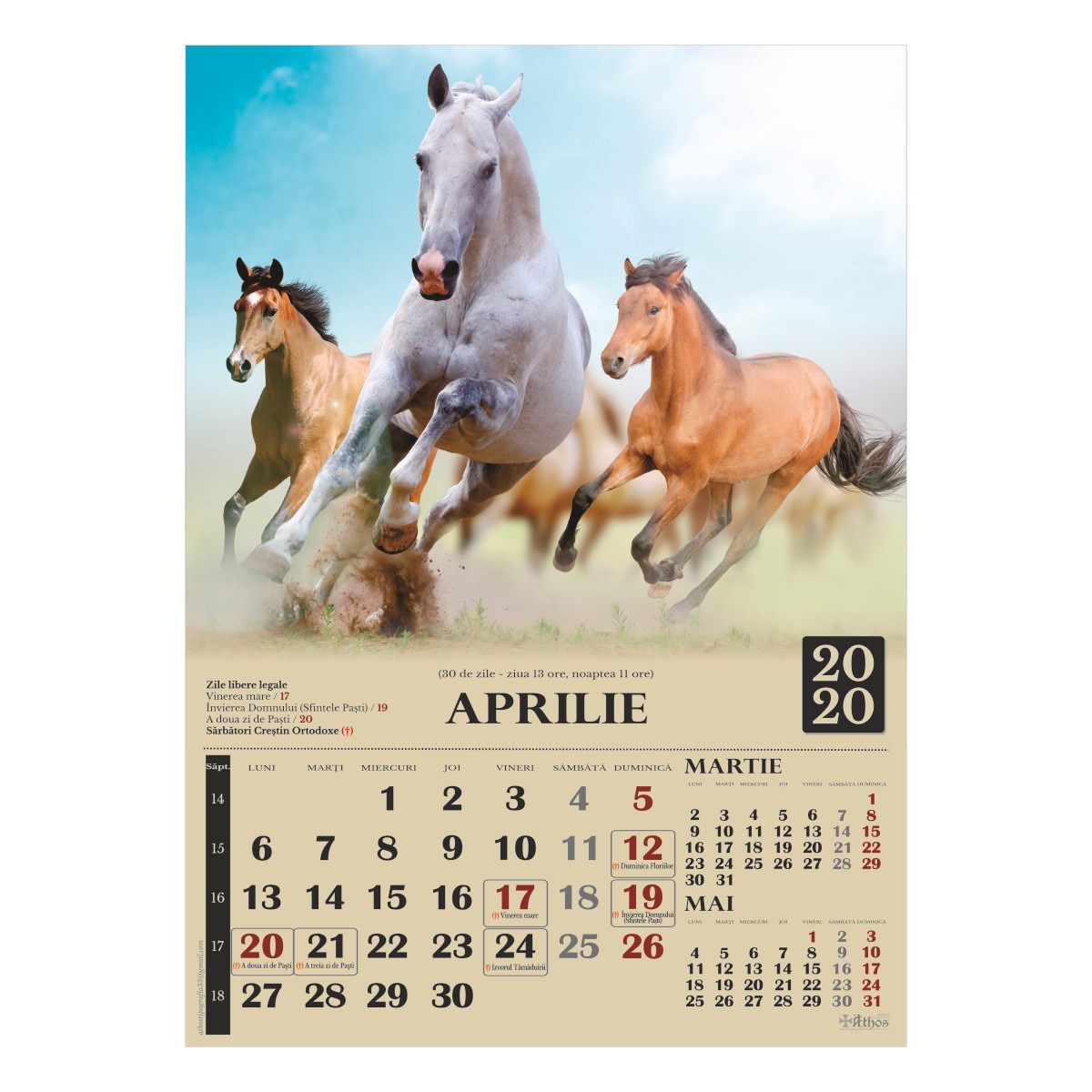 Set 200 Calendare de perete 2020 CAI 1, Athos, format A3, 13 file - eMAG.ro