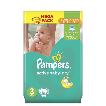 Пелени Pampers Active Baby Mega Pack 3 Midi, 5-9 кг, 152 части - eMAG.bg