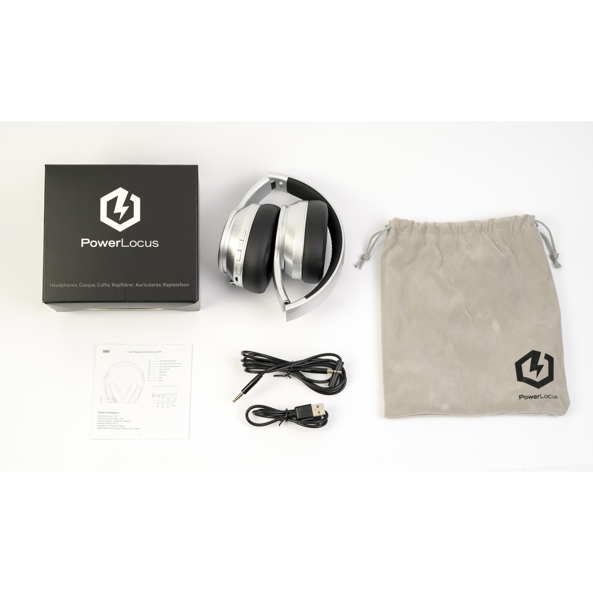 PowerLocus P6 Bluetooth fejhallgató, 20 óralejátszási idő, Bluetooth 5. ...