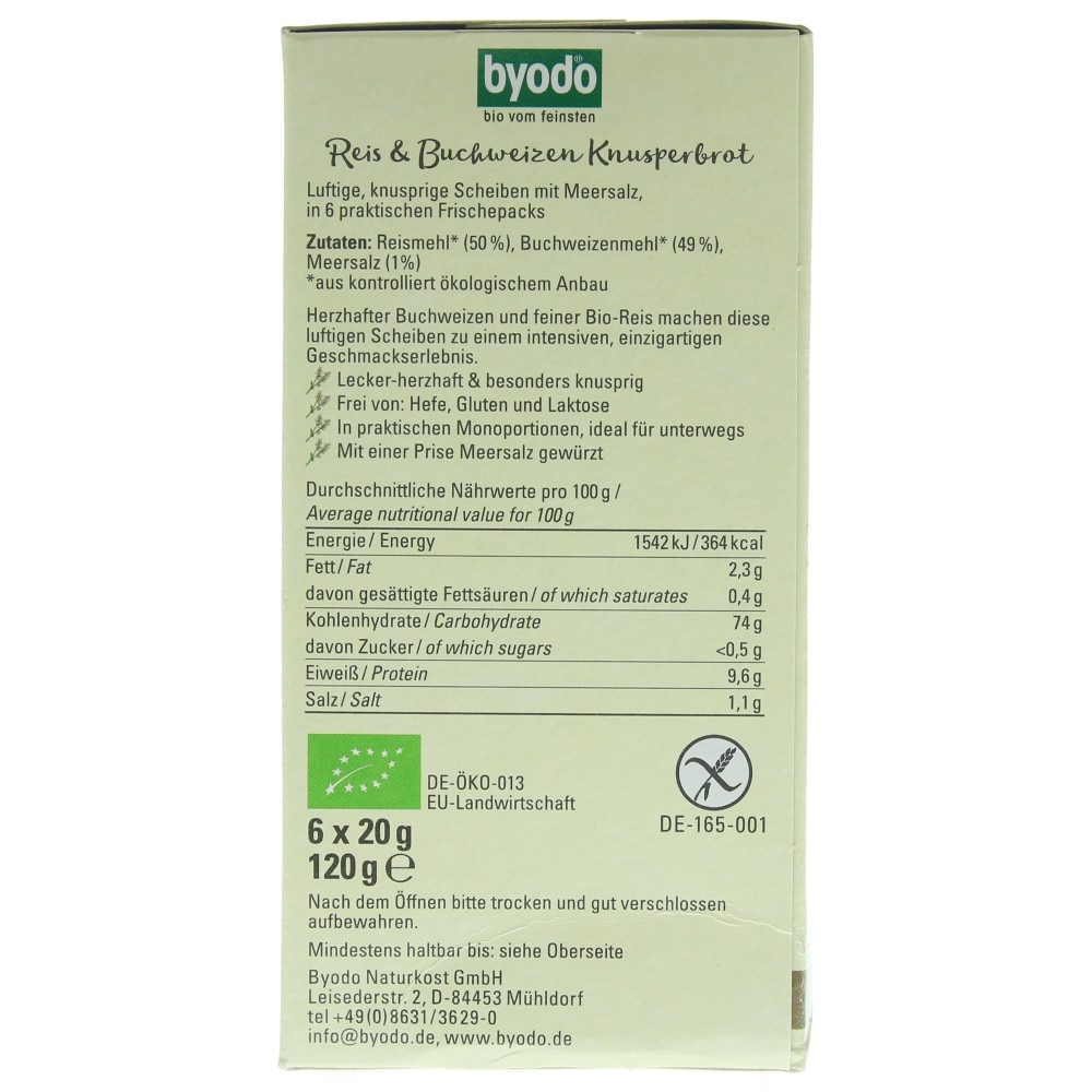 Paine crocanta cu orez si hrisca, fara gluten bio, 120g, Byodo - eMAG.ro