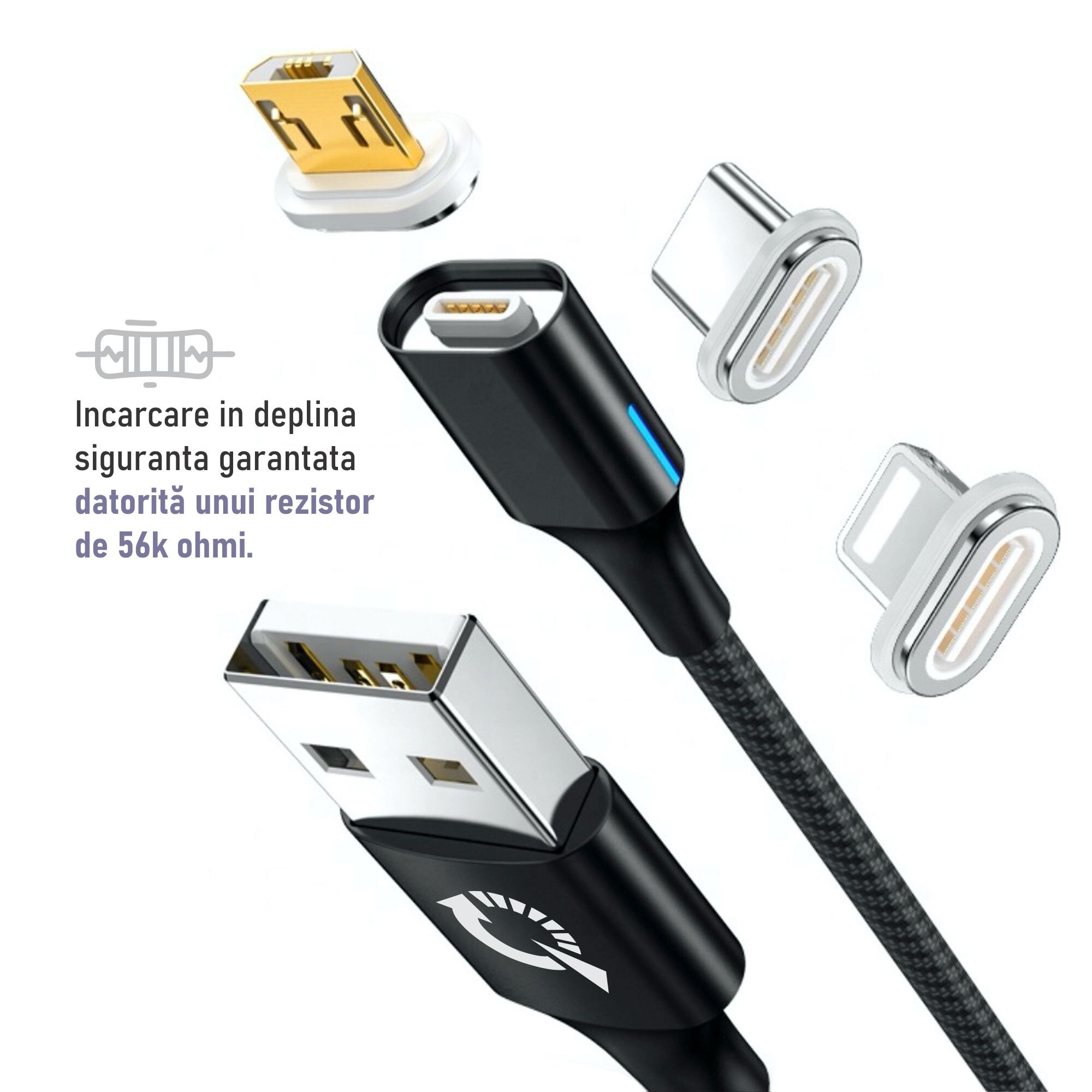 Cablu magnetic incarcare/transfer date QuickUse, compatibil QC3.0 si ...