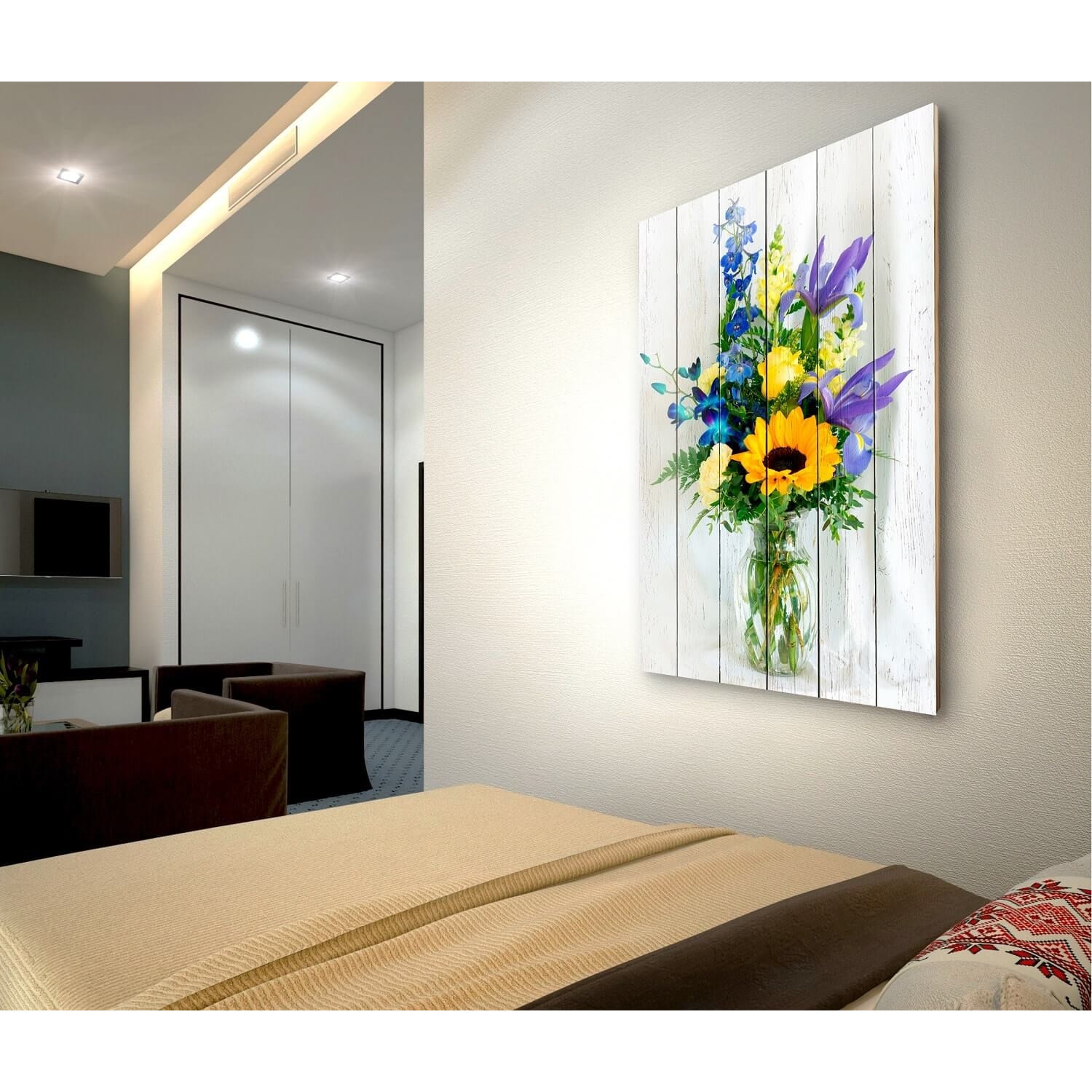 Tablou personalizat pe lemn natural Kodru, Flower 90 x 60 cm - eMAG.ro