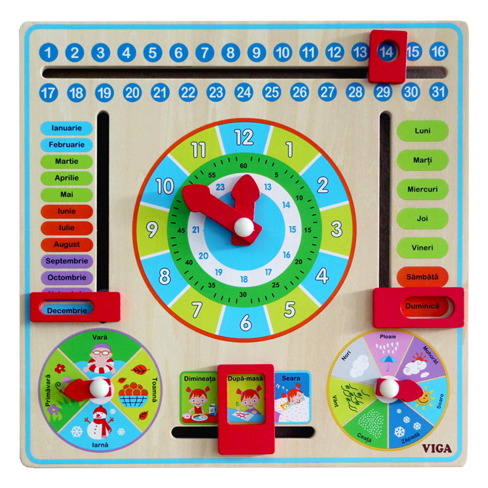 Ceas din lemn cu calendar, Fakopancs, Multicolor - eMAG.ro