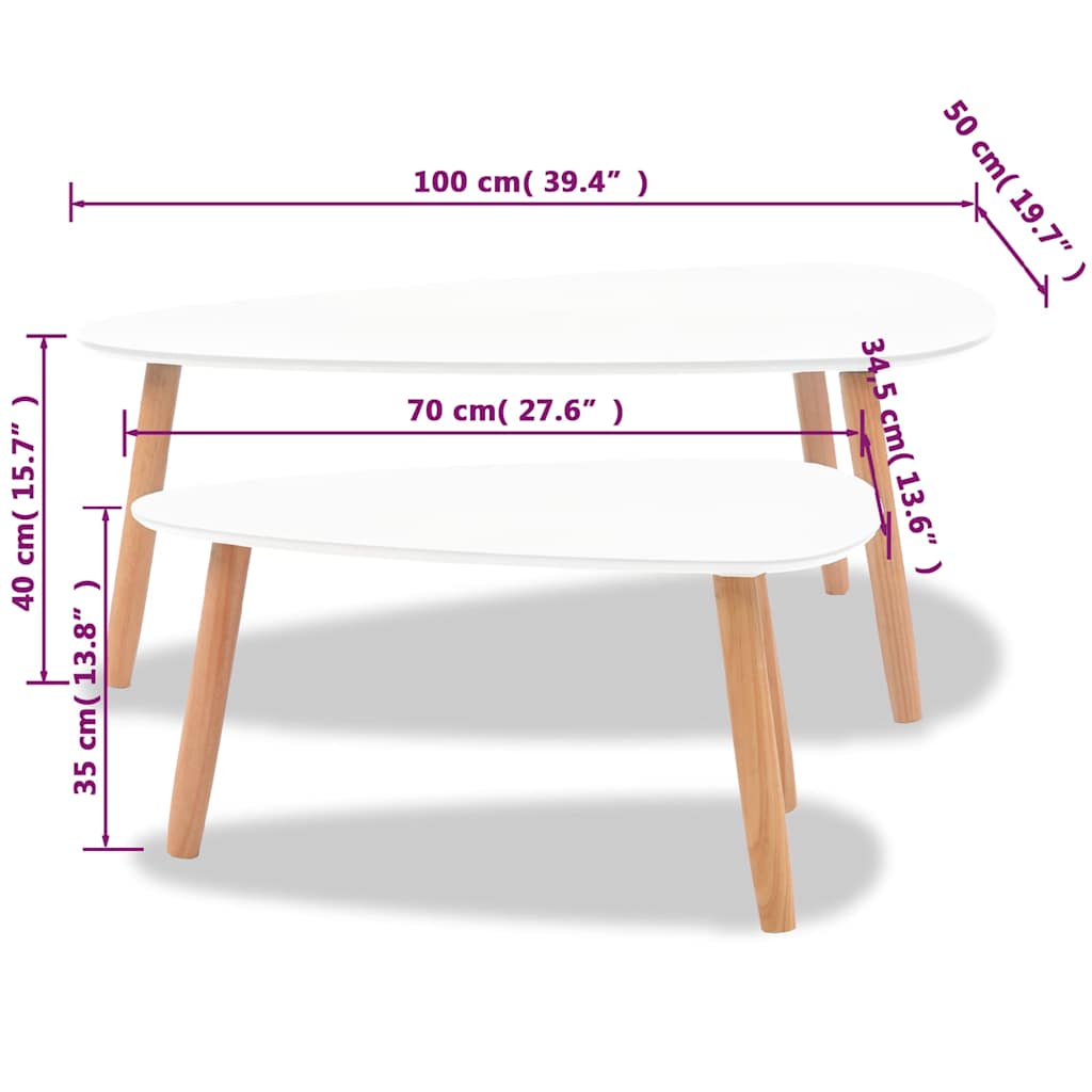 Set masa cafea vidaXL, 2 piese, lemn masiv de pin, alb - eMAG.ro